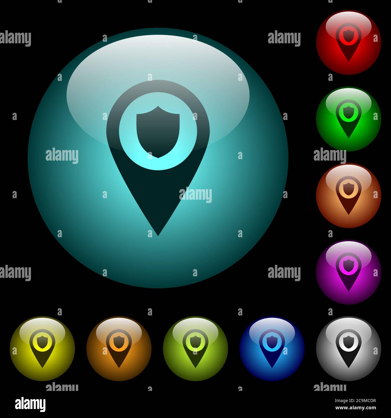 Police station GPS map location icons in color illuminated spherical ...