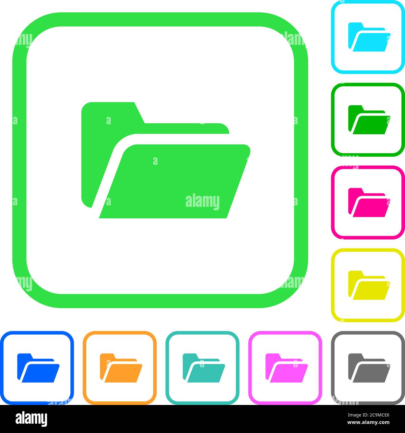 Folder open vivid colored flat icons in curved borders on white ...
