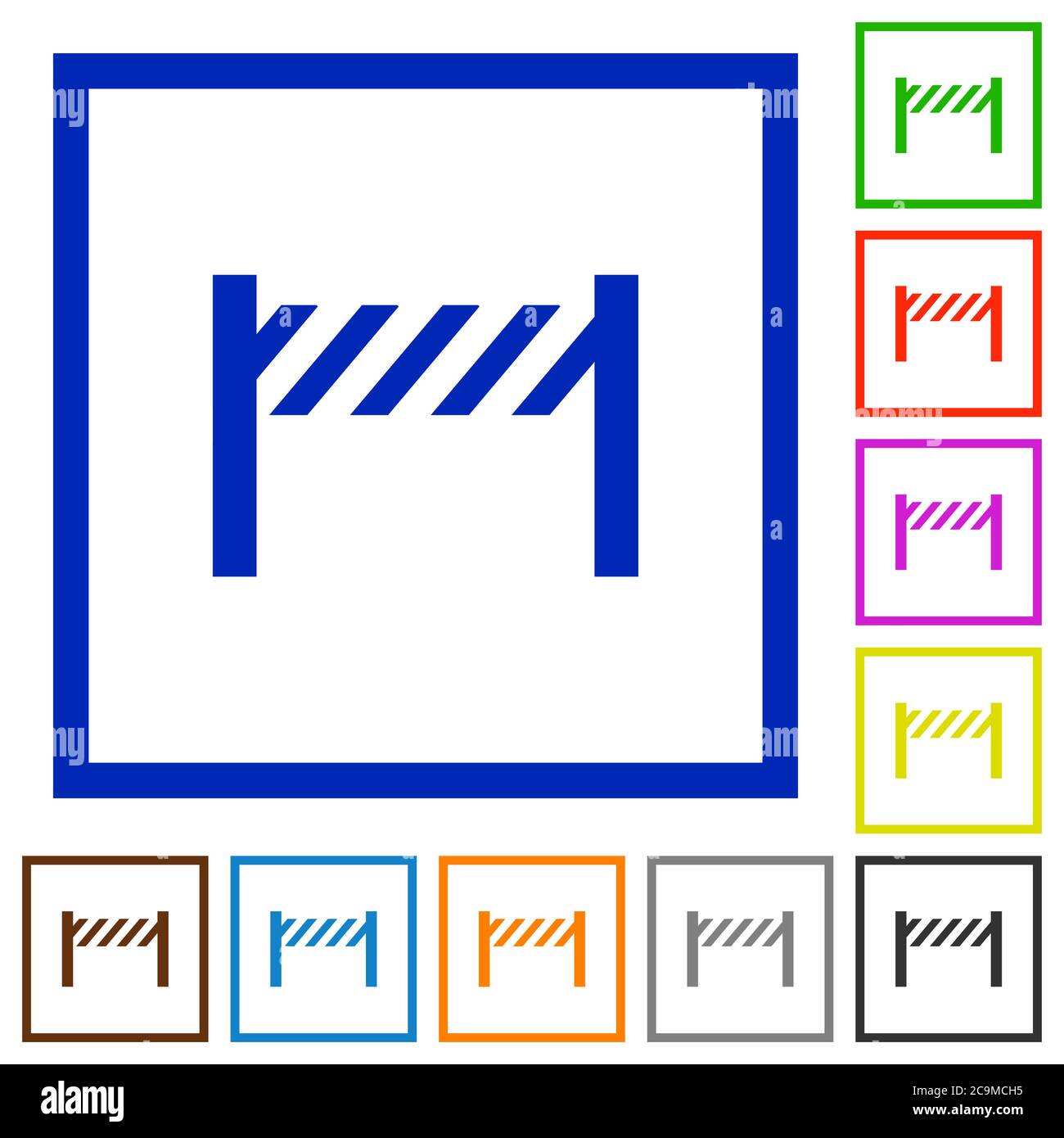 Road closure fence flat color icons in square frames on white ...