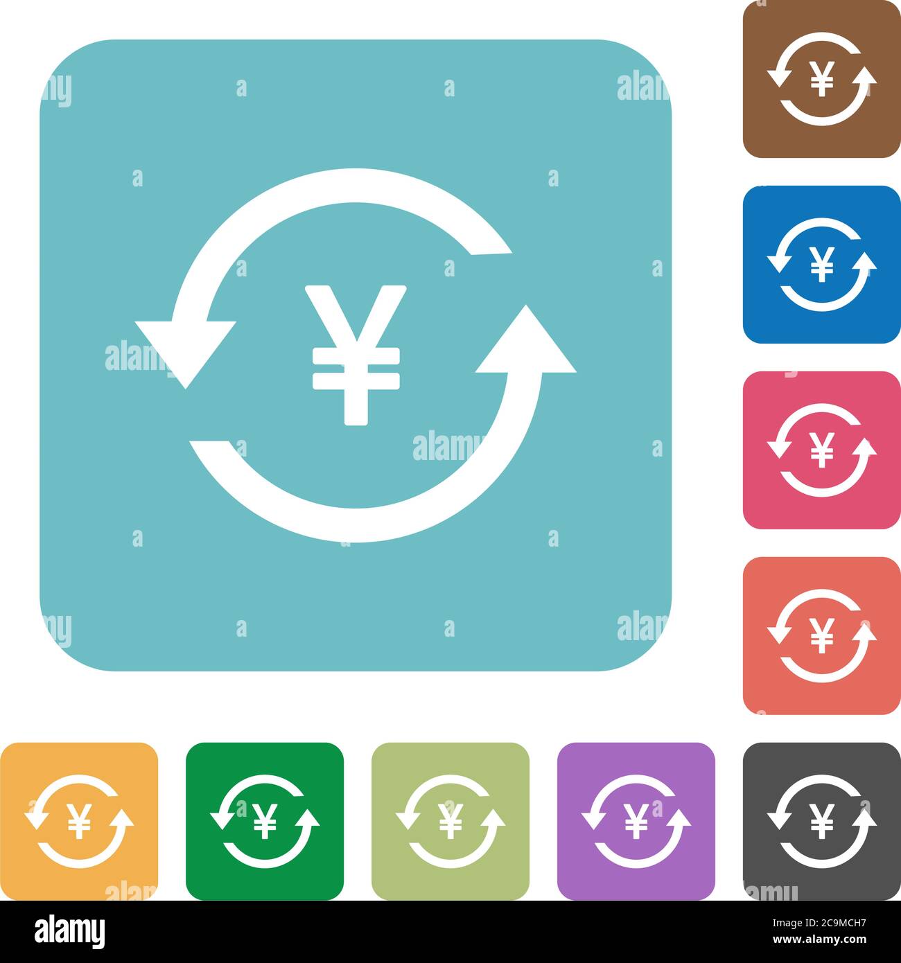 Yen pay back white flat icons on color rounded square backgrounds Stock ...