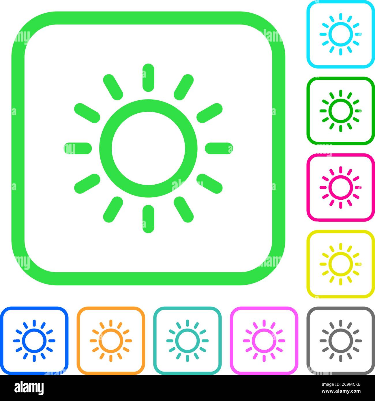 Brightness control vivid colored flat icons in curved borders on white ...