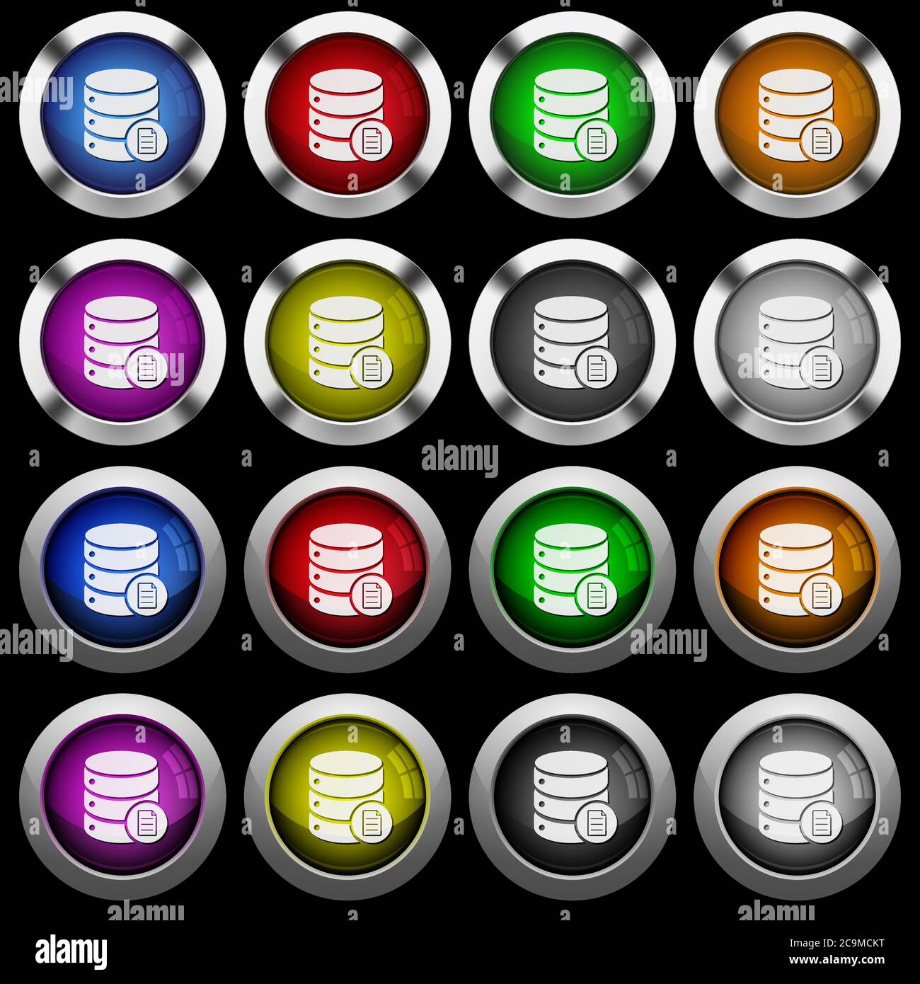 Database properties white icons in round glossy buttons with steel ...