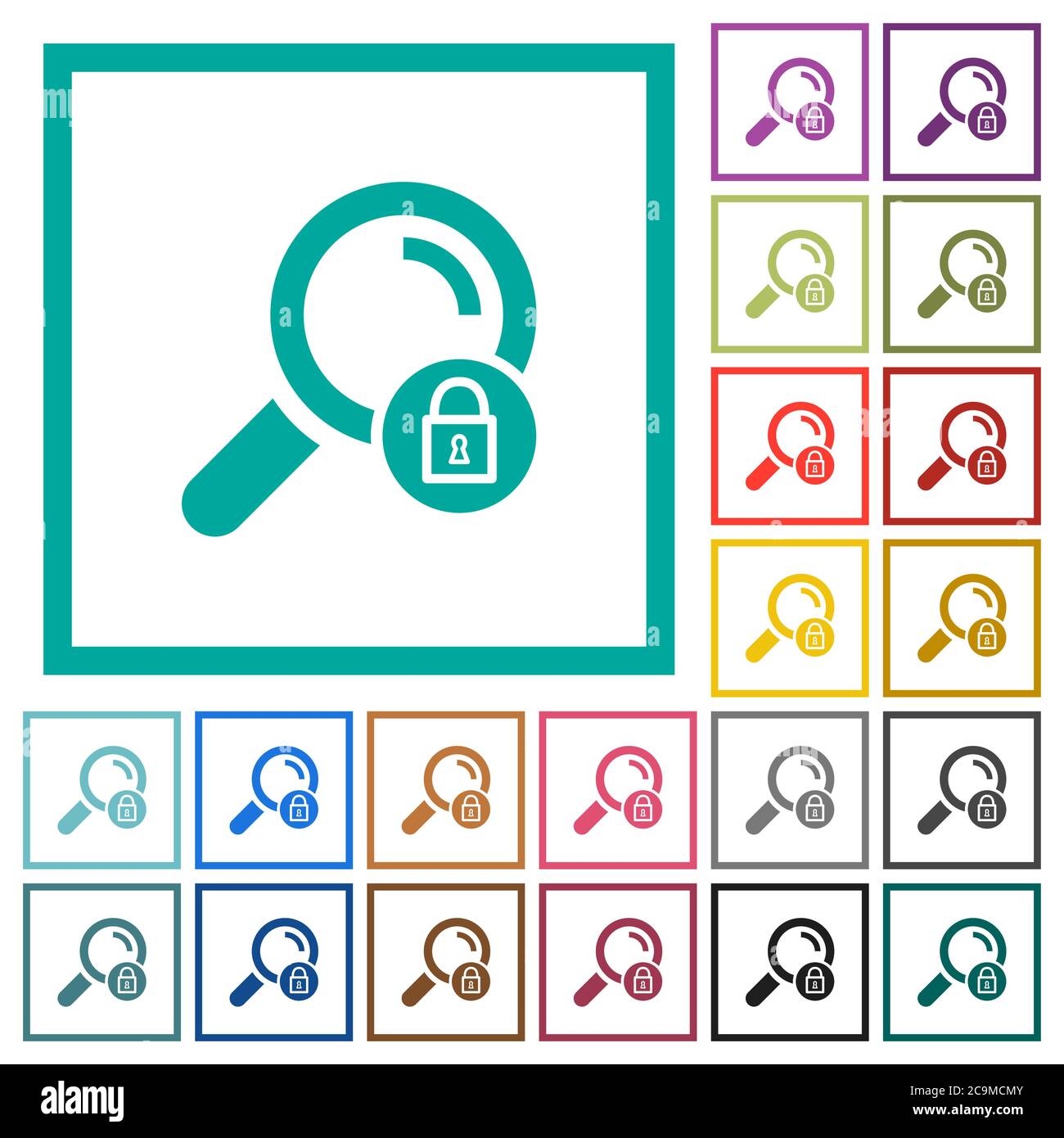 Search locked flat color icons with quadrant frames on white background ...