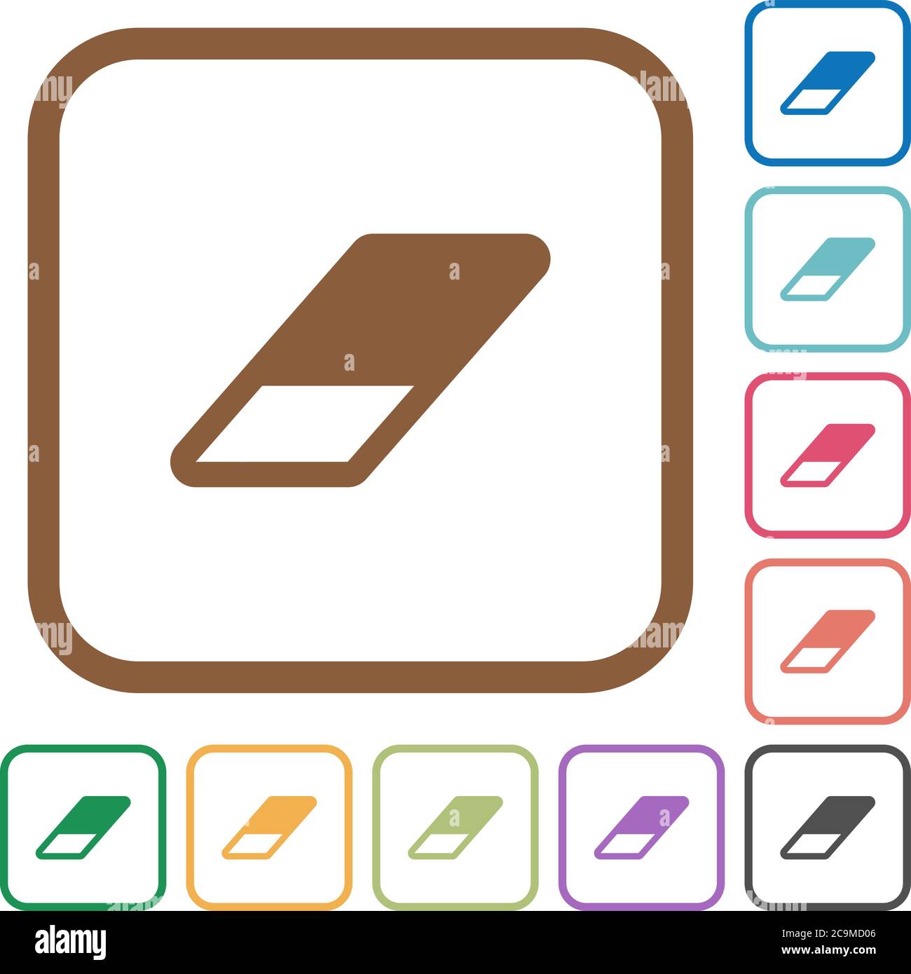 Eraser simple icons in color rounded square frames on white background ...