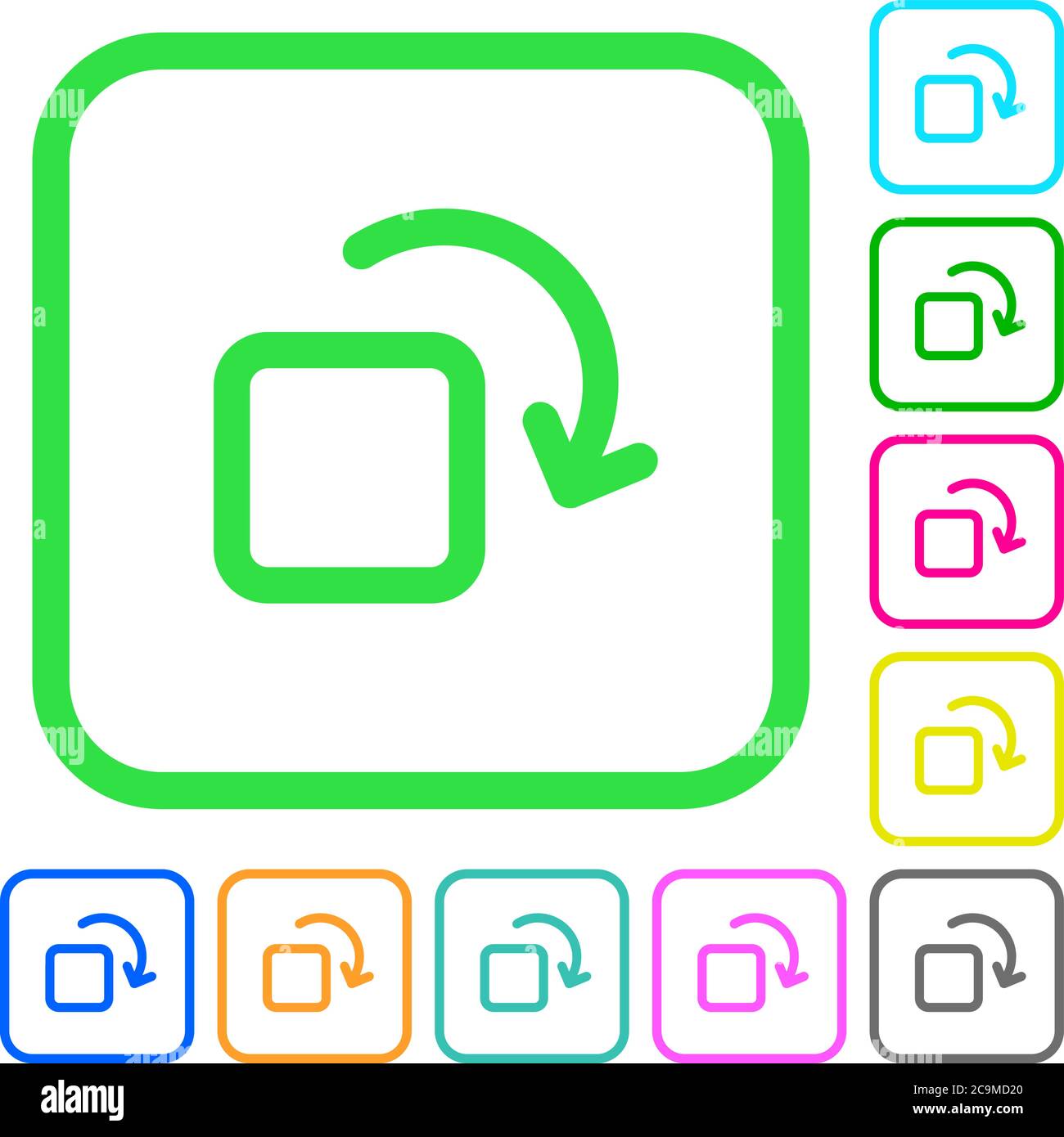 Rotate element vivid colored flat icons in curved borders on white ...