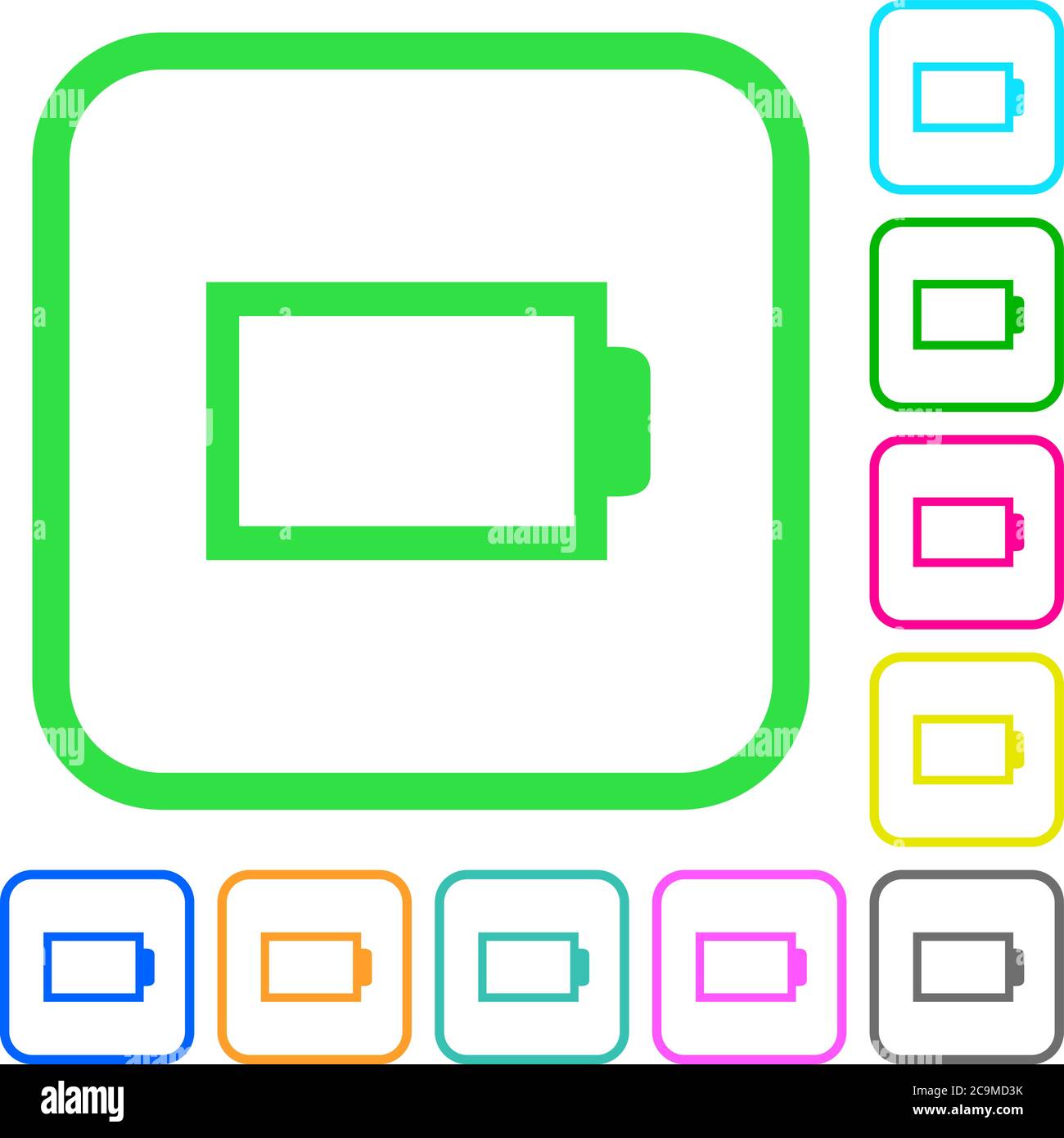 Empty battery without load units vivid colored flat icons in curved ...