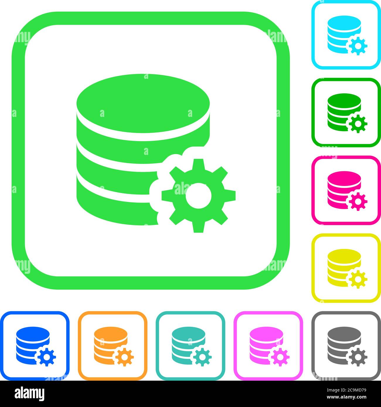 Database configuration vivid colored flat icons in curved borders on ...