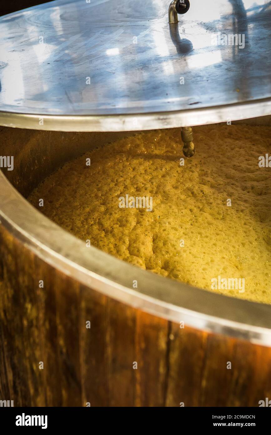 Fermentation tank at Larkins Brewery, Chiddingstone, Kent Stock Photo ...
