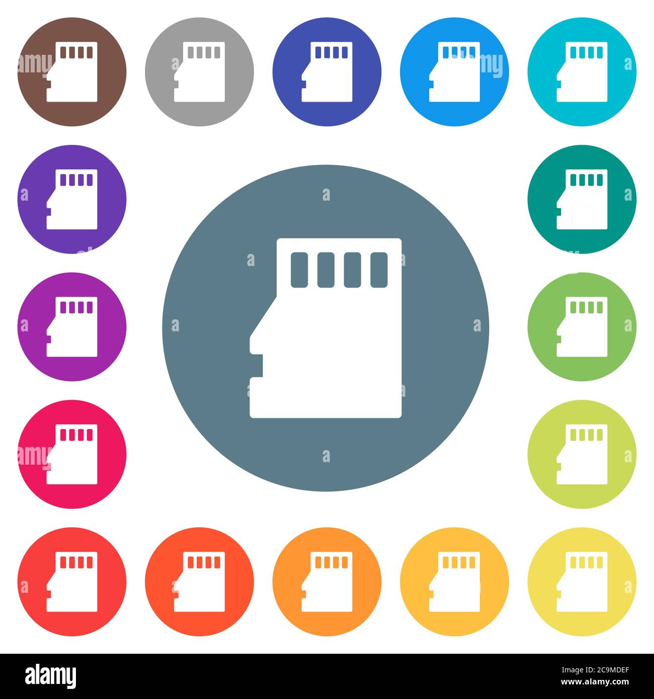 Micro SD memory card flat white icons on round color backgrounds. 17 ...