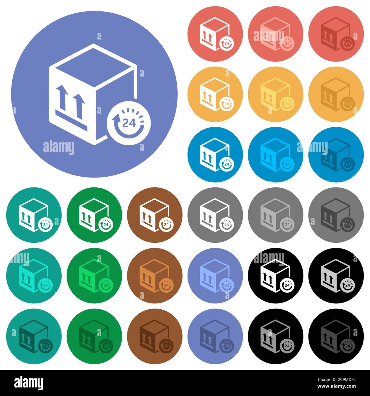 One day package delivery multi colored flat icons on round backgrounds ...