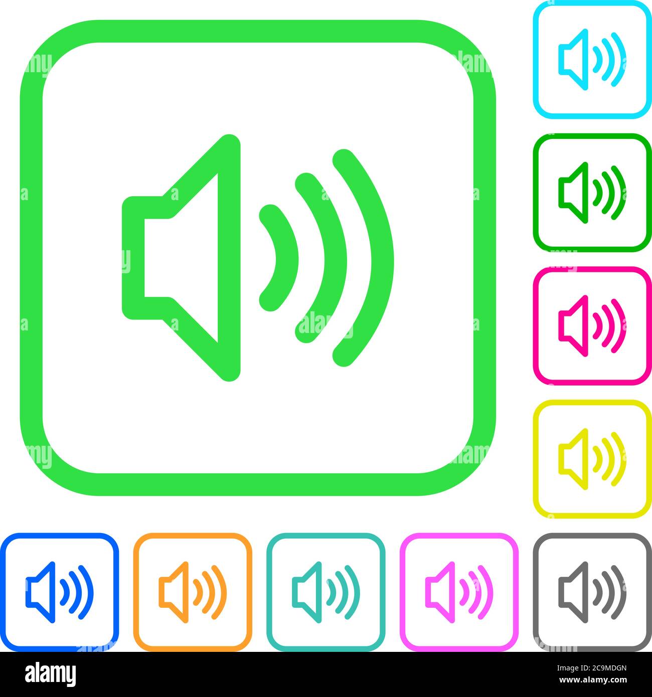 Volume vivid colored flat icons in curved borders on white background ...