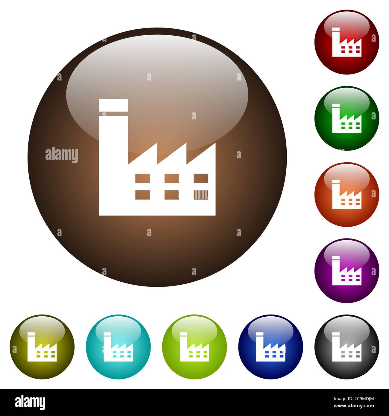 Factory building white icons on round color glass buttons Stock Vector ...