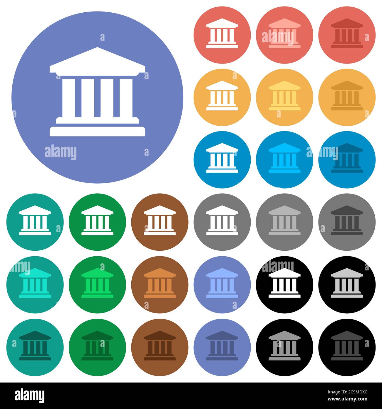 University multi colored flat icons on round backgrounds. Included ...