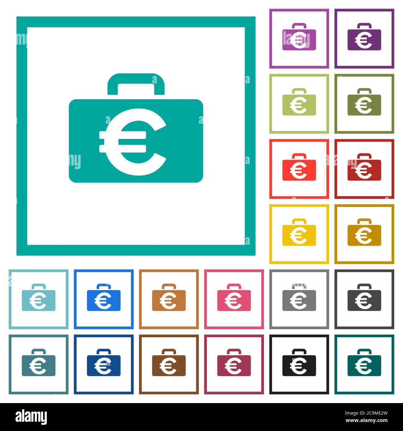 Euro bag flat color icons with quadrant frames on white background ...