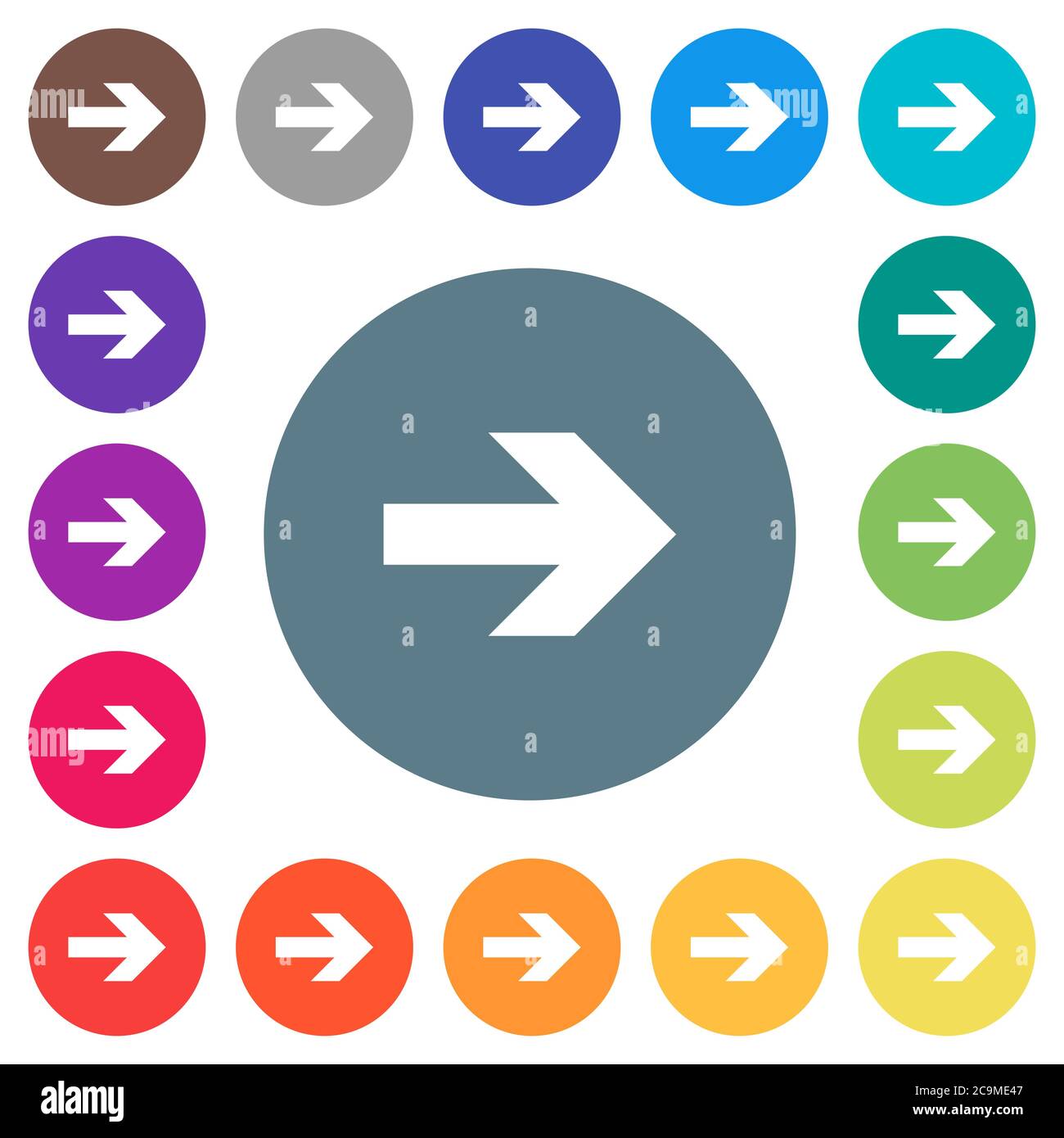 Right arrow flat white icons on round color backgrounds. 17 background ...