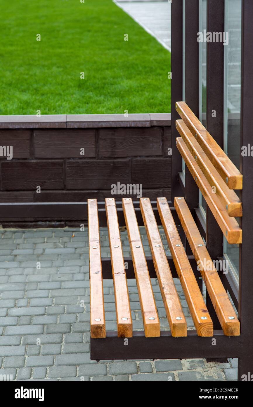 Bus stop bench close up hi-res stock photography and images - Alamy