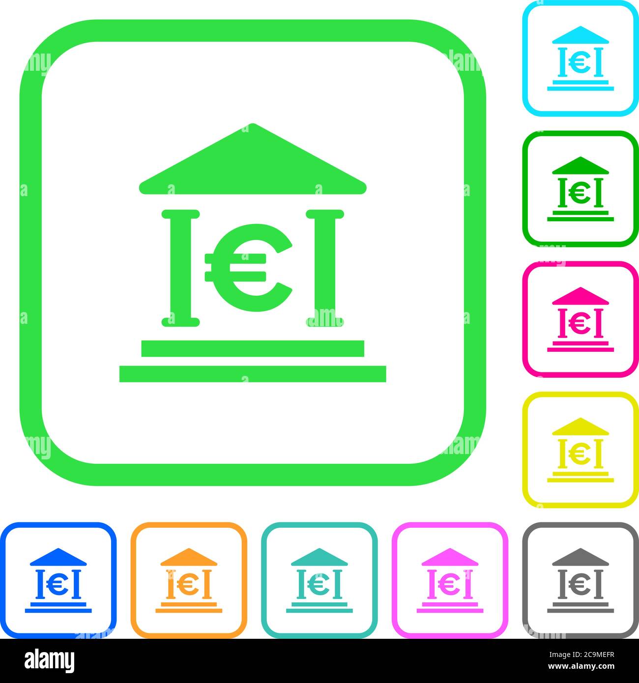 Euro bank office vivid colored flat icons in curved borders on white ...