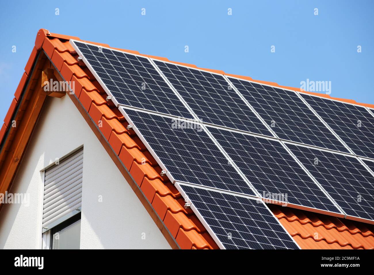 Single family house with solar system or photovoltaic system Stock ...