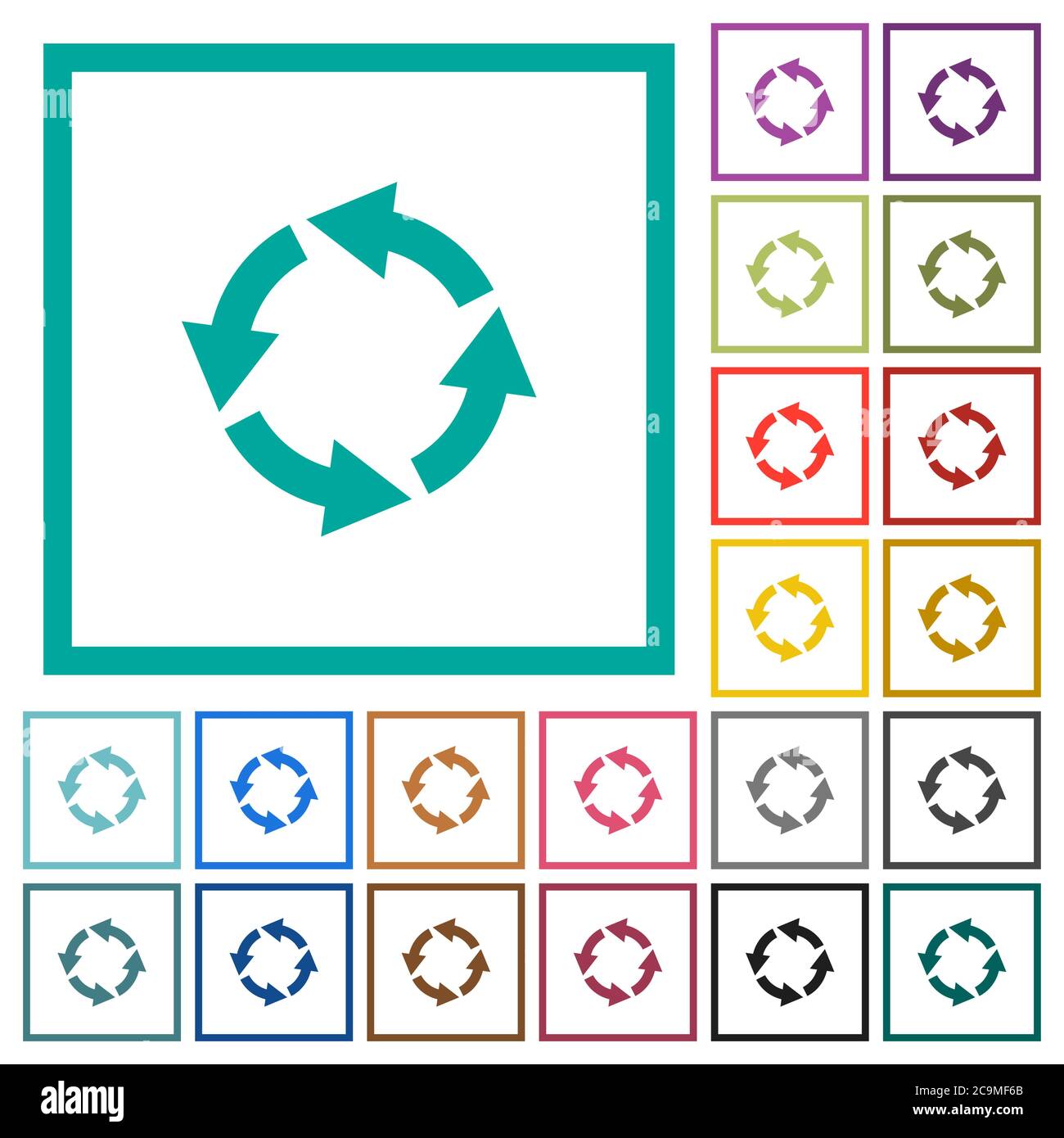Rotate left flat color icons with quadrant frames on white background ...