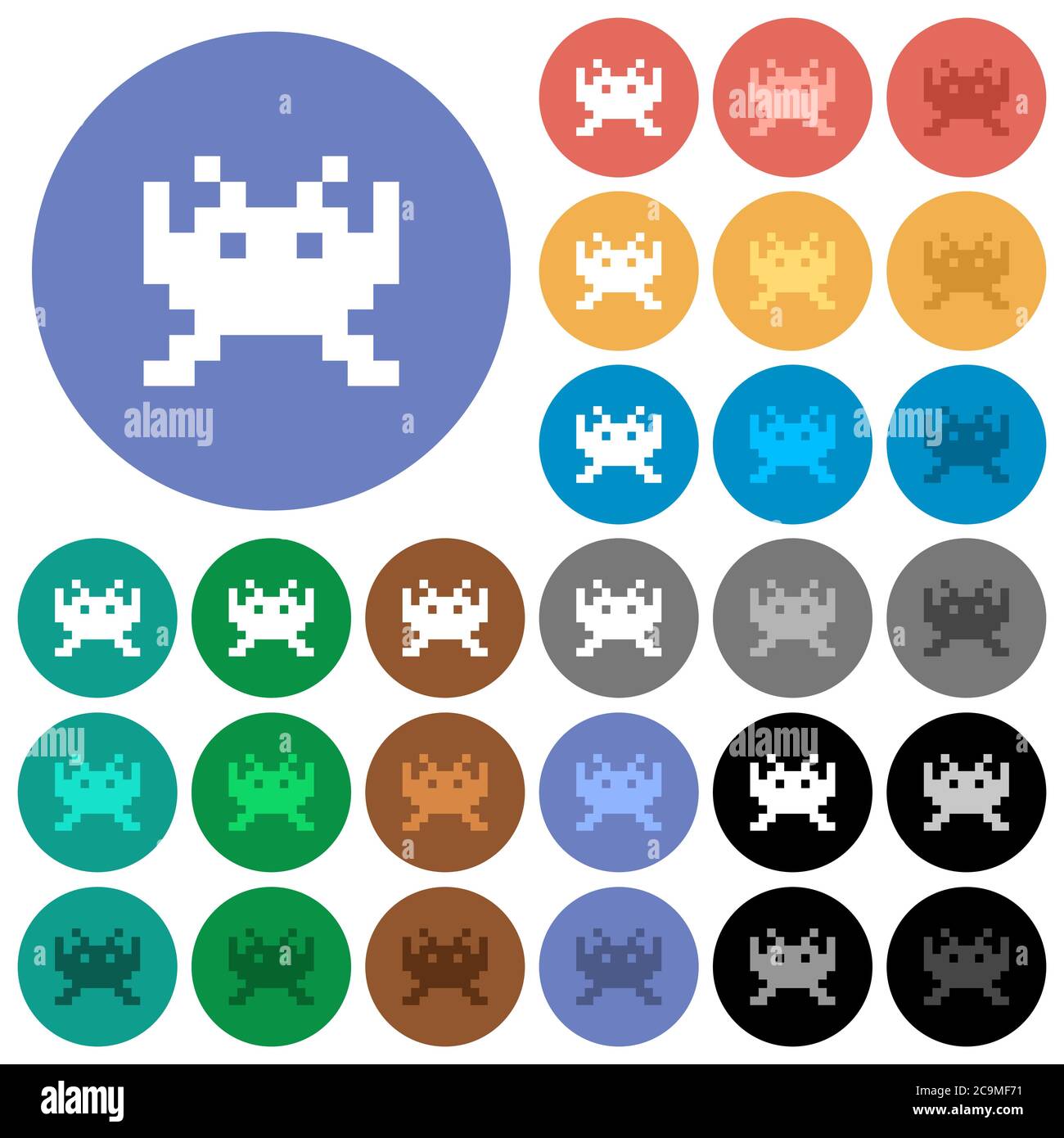 Video game multi colored flat icons on round backgrounds. Included ...