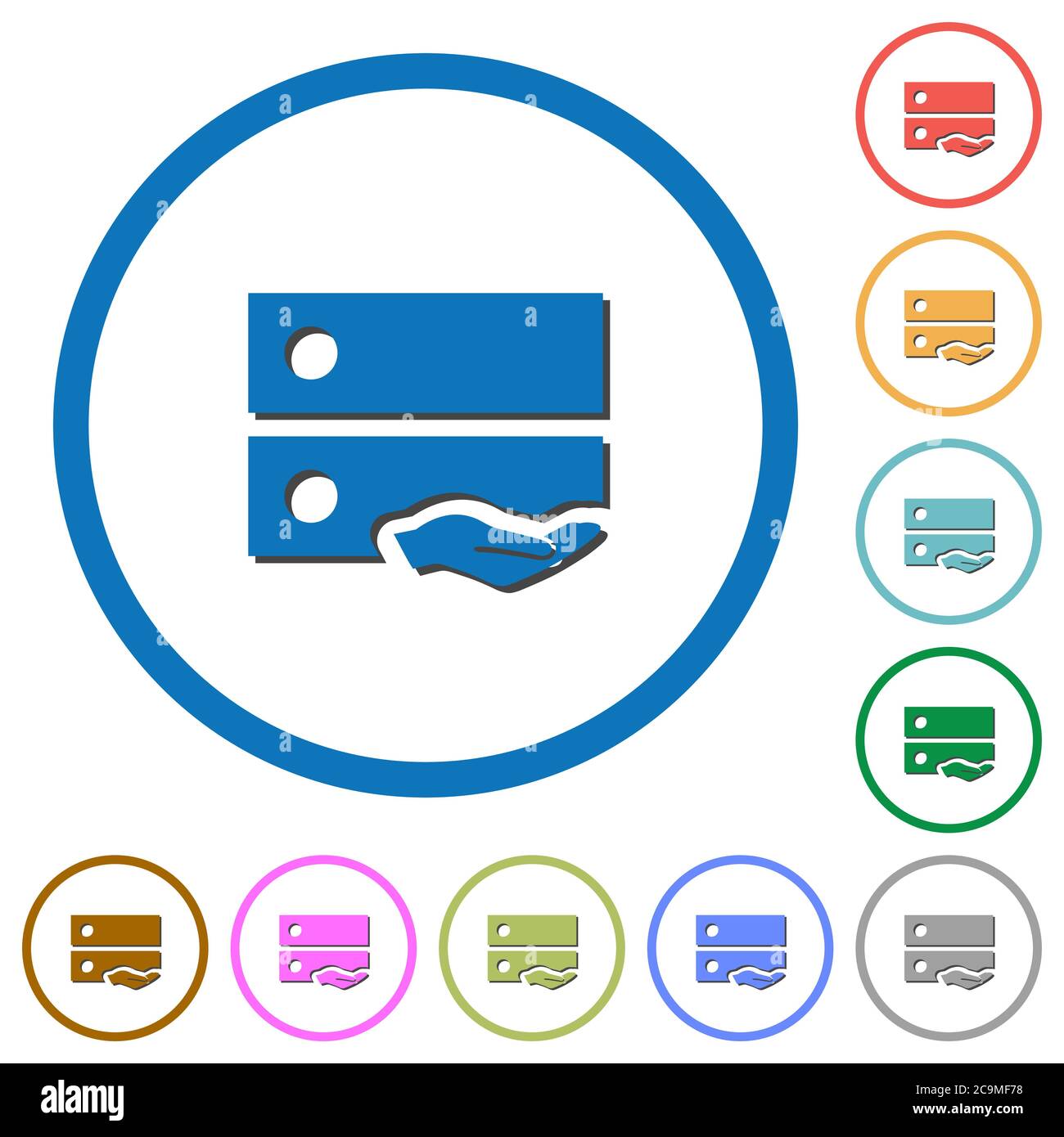 Shared drive flat color vector icons with shadows in round outlines on ...