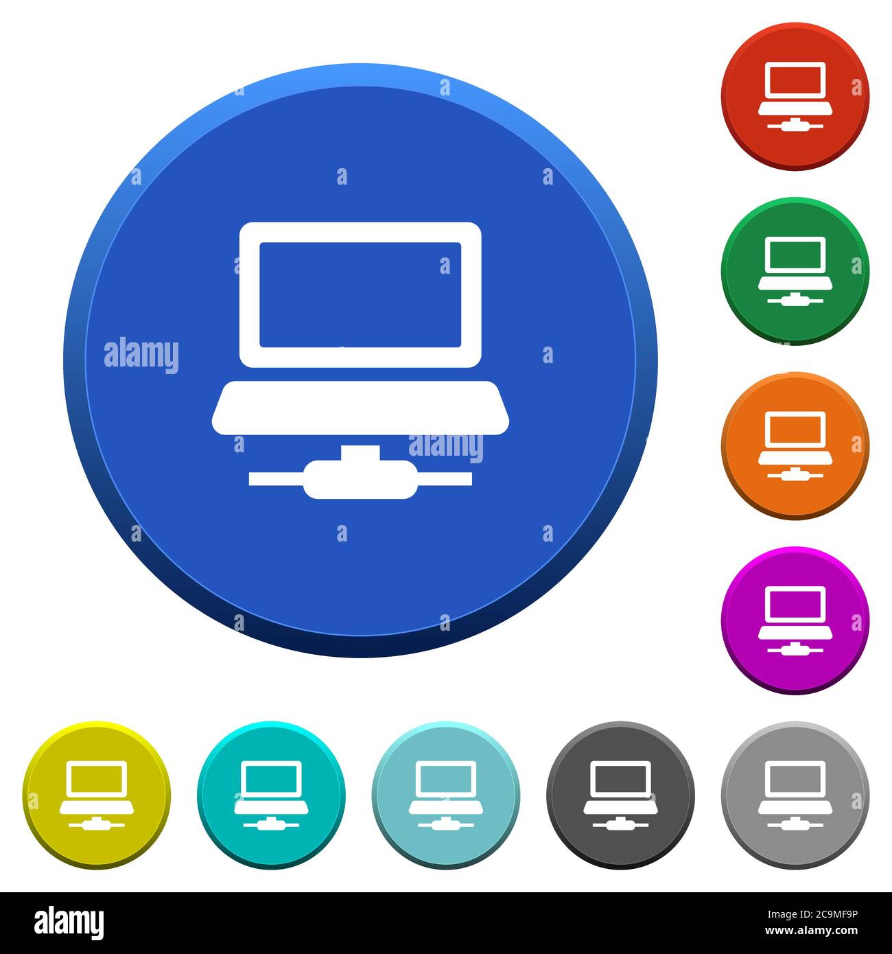 Network computer round color beveled buttons with smooth surfaces and ...