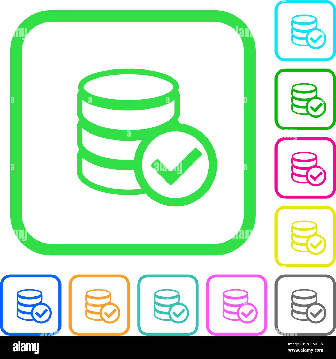 Database ok vivid colored flat icons in curved borders on white ...