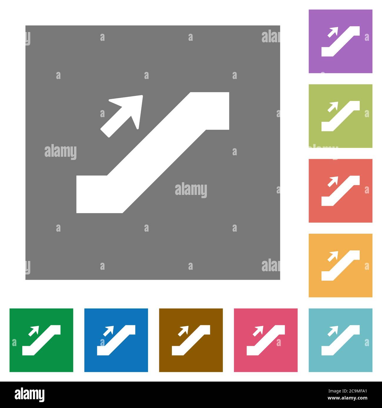 Escalator up sign flat icons on simple color square backgrounds Stock ...