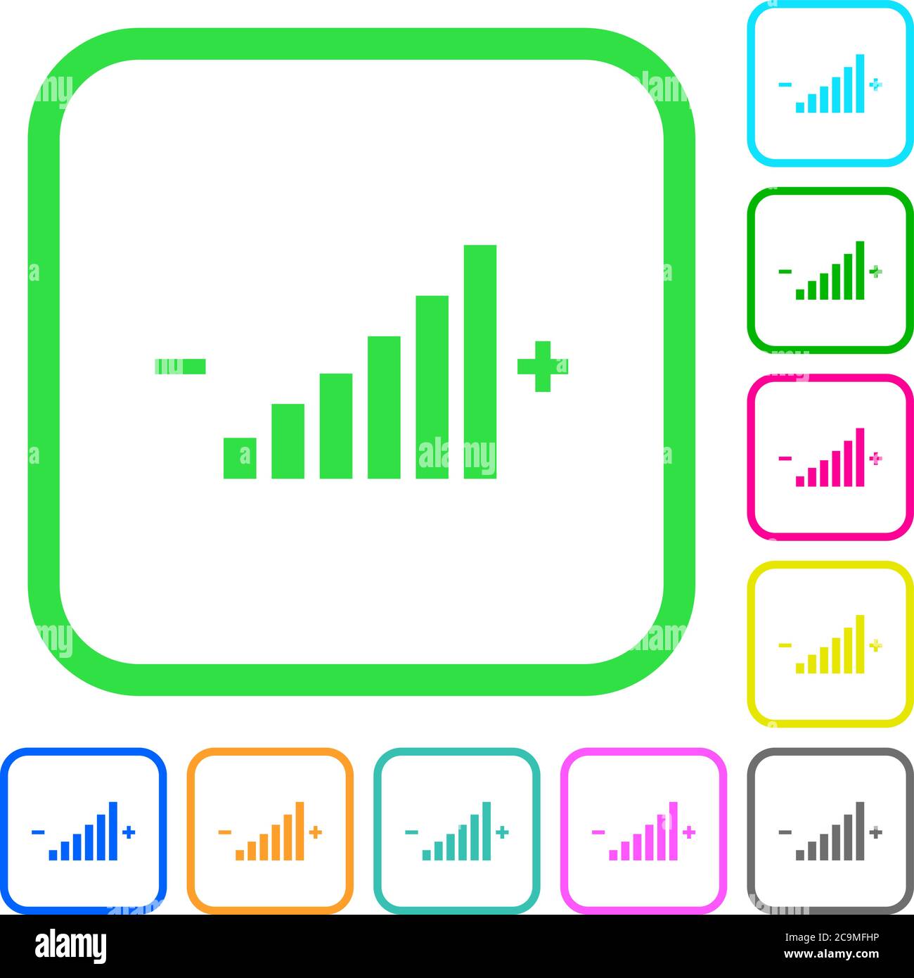 Control element vivid colored flat icons in curved borders on white ...