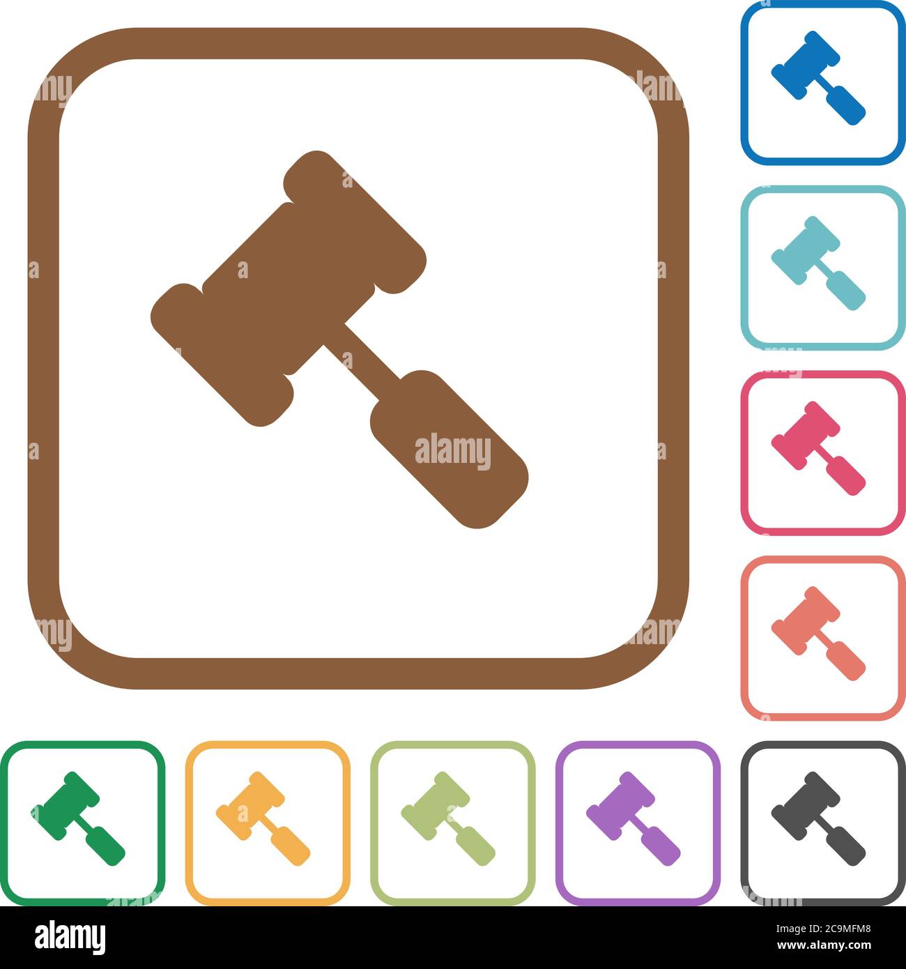 Judge hammer simple icons in color rounded square frames on white ...
