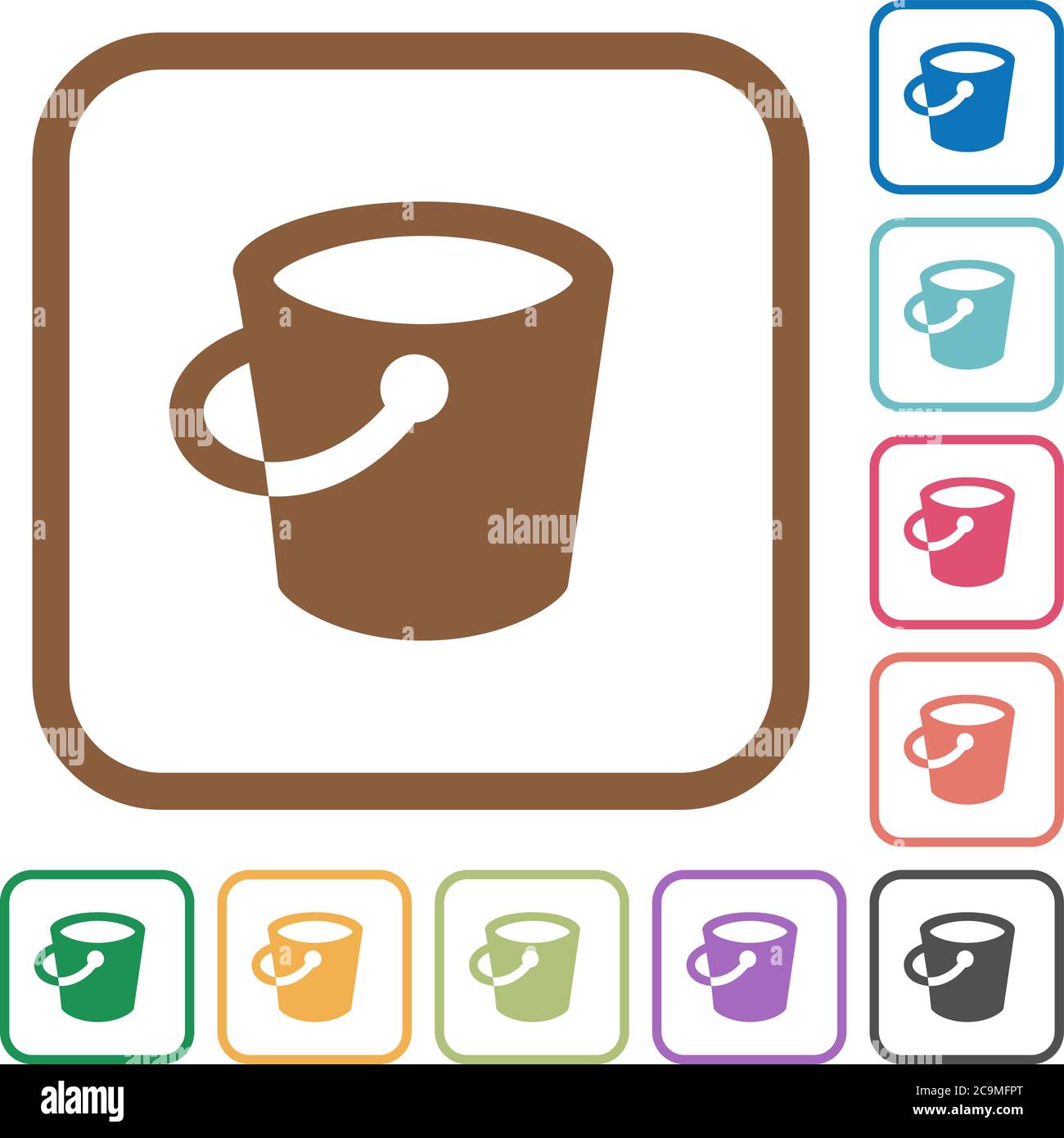 Bucket simple icons in color rounded square frames on white background ...