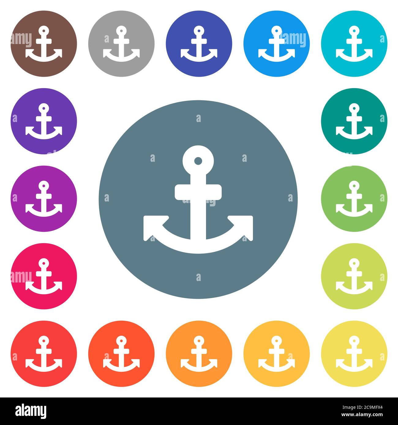 Anchor flat white icons on round color backgrounds. 17 background color ...