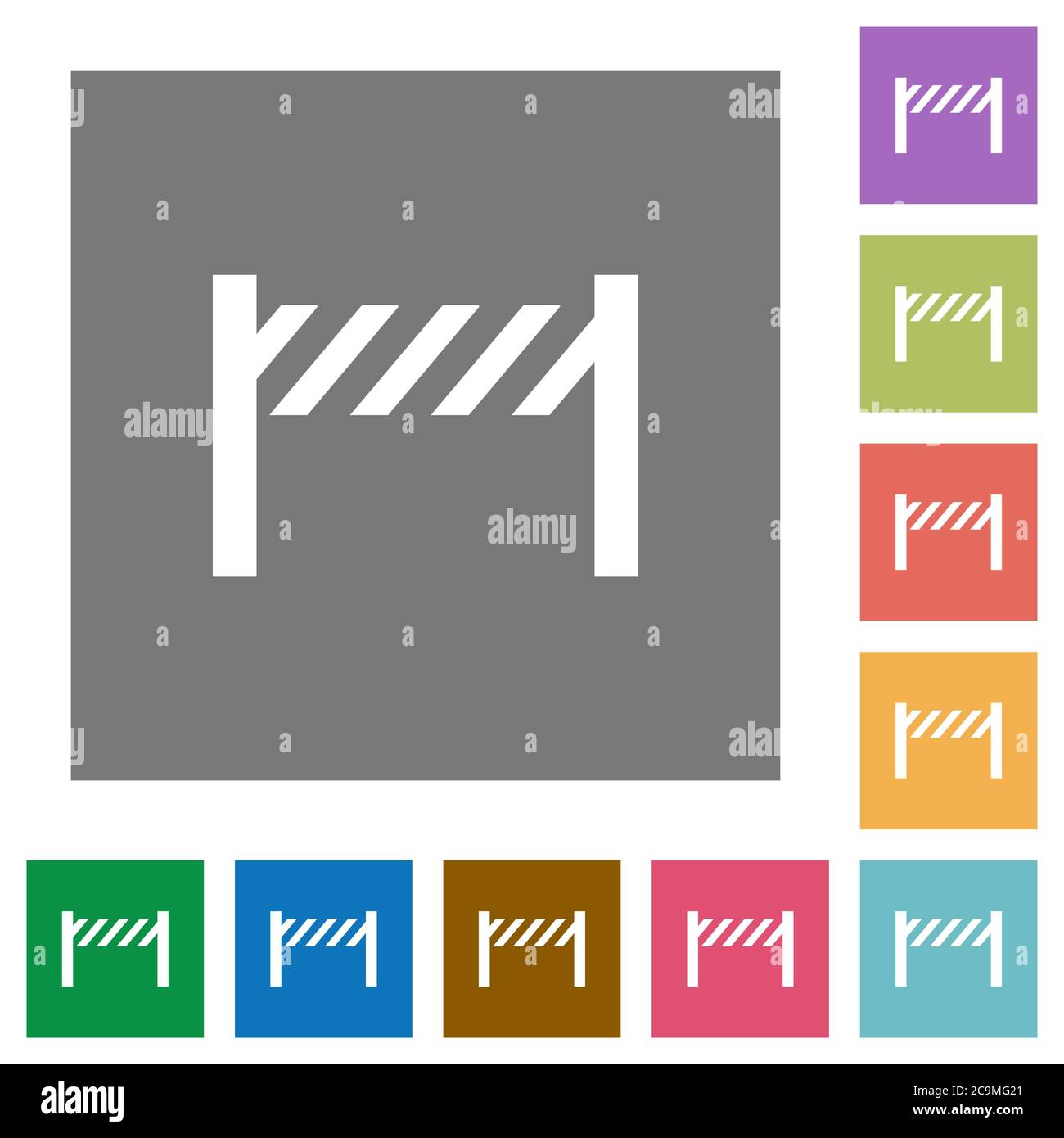 Road closure fence flat icons on simple color square backgrounds Stock ...