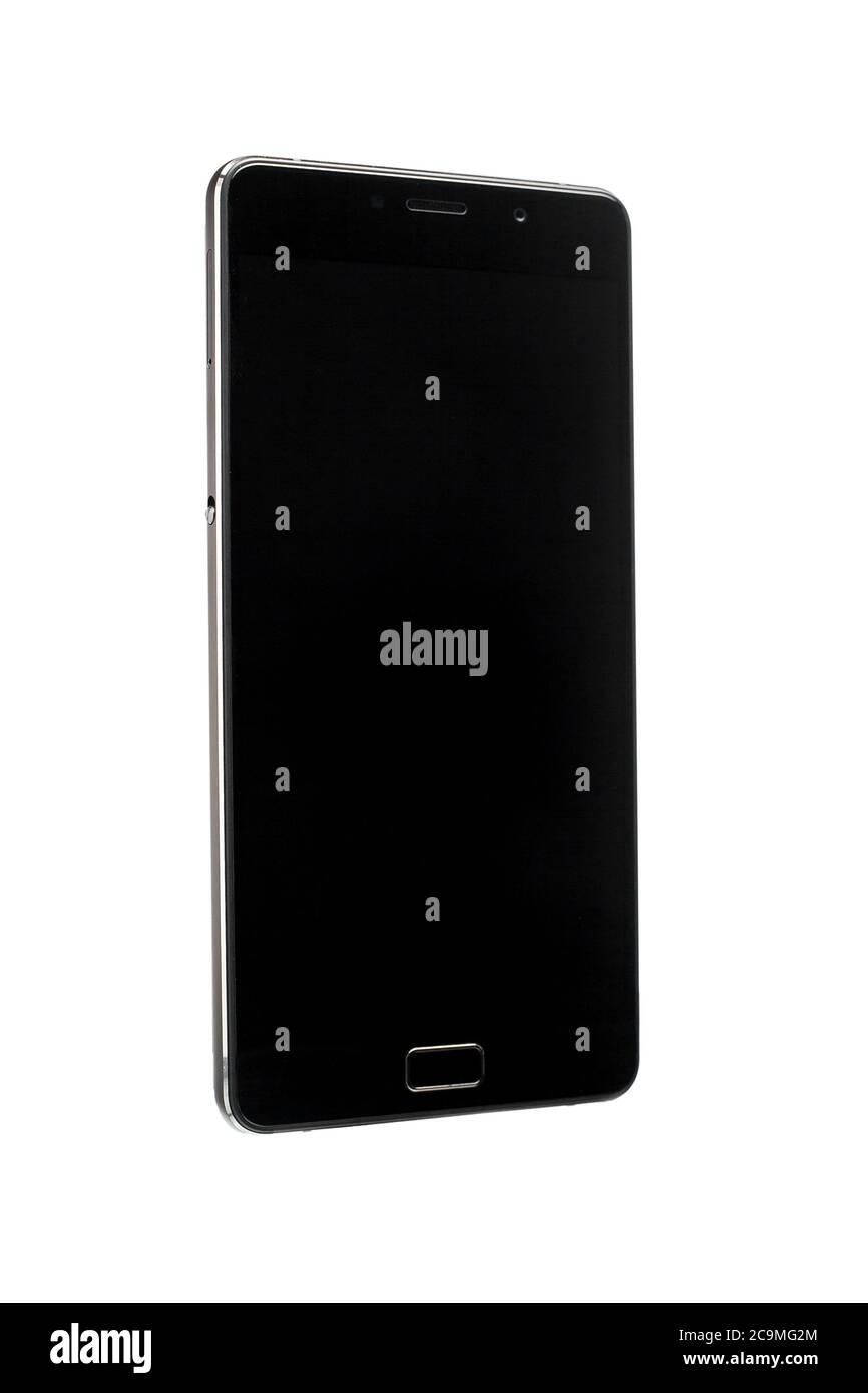 The smartphone of black color with the black empty touch screen ...
