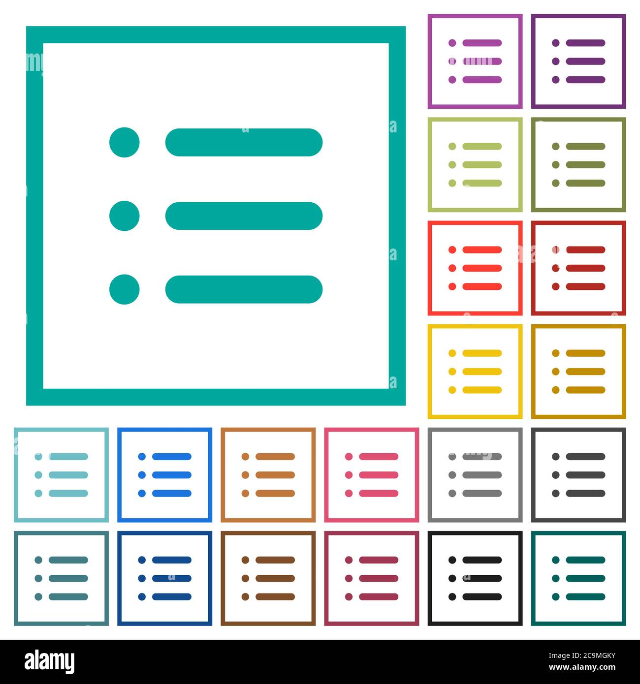 Unordered list flat color icons with quadrant frames on white ...