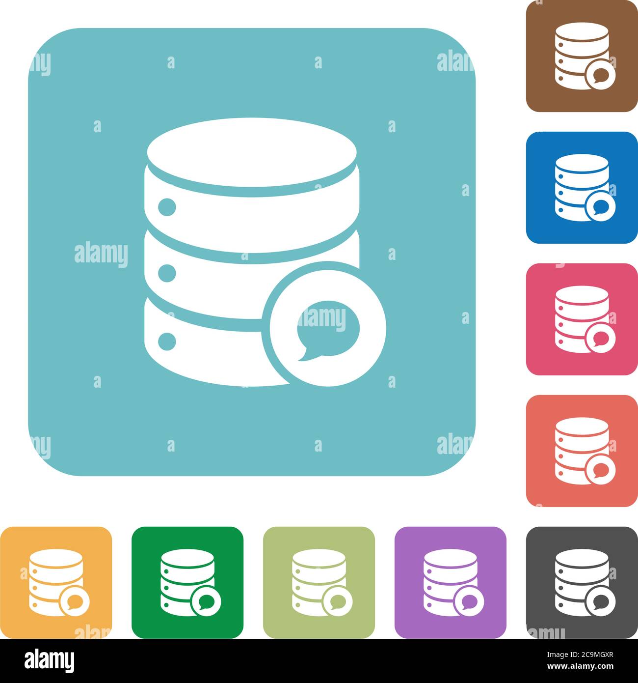 Database messages white flat icons on color rounded square backgrounds ...