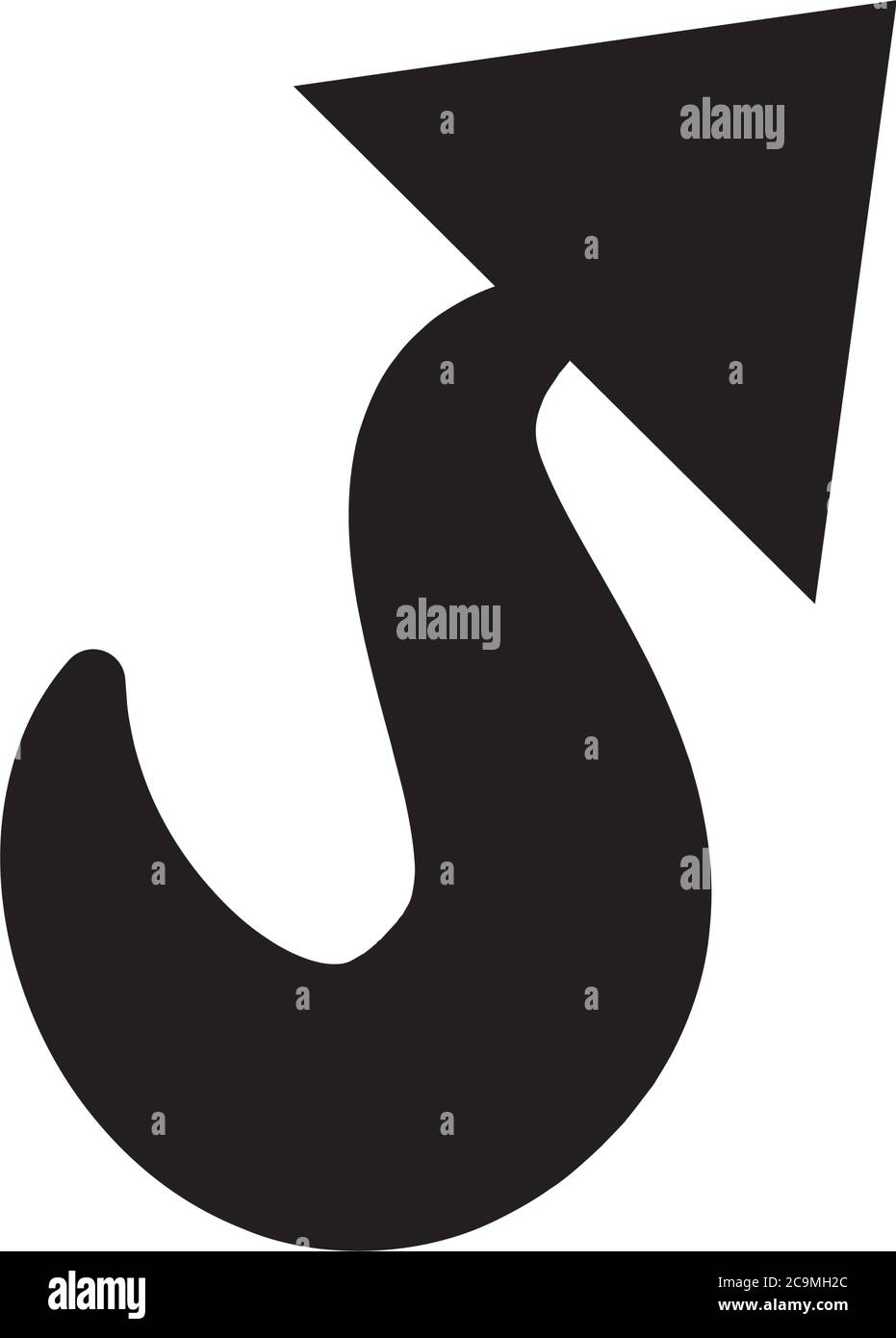 curved arrow with right direction over white background, silhouette ...