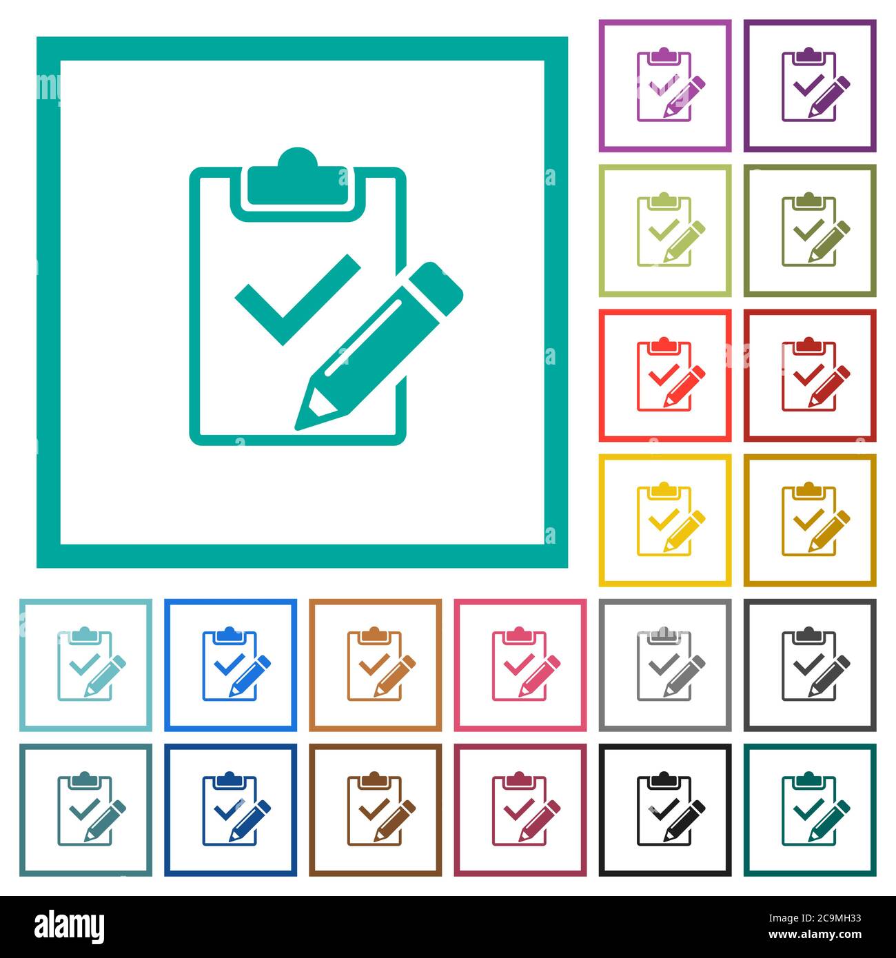 Fill out checklist flat color icons with quadrant frames on white ...