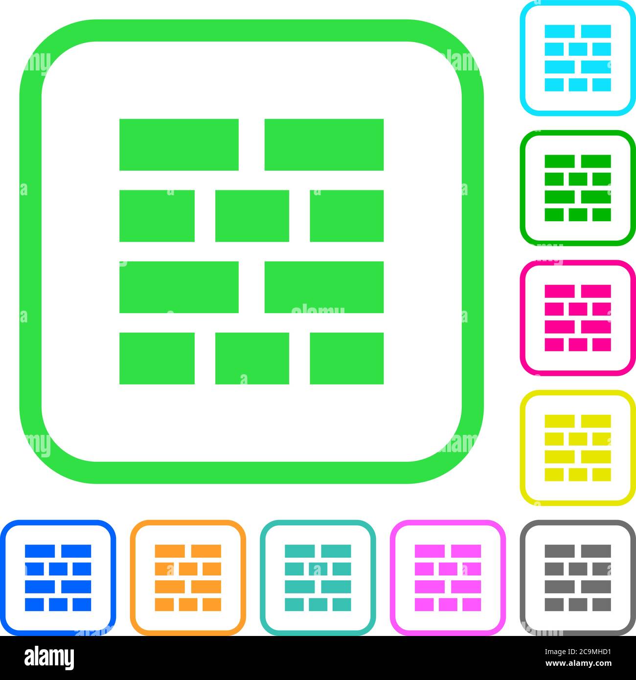 Brick wall vivid colored flat icons in curved borders on white ...