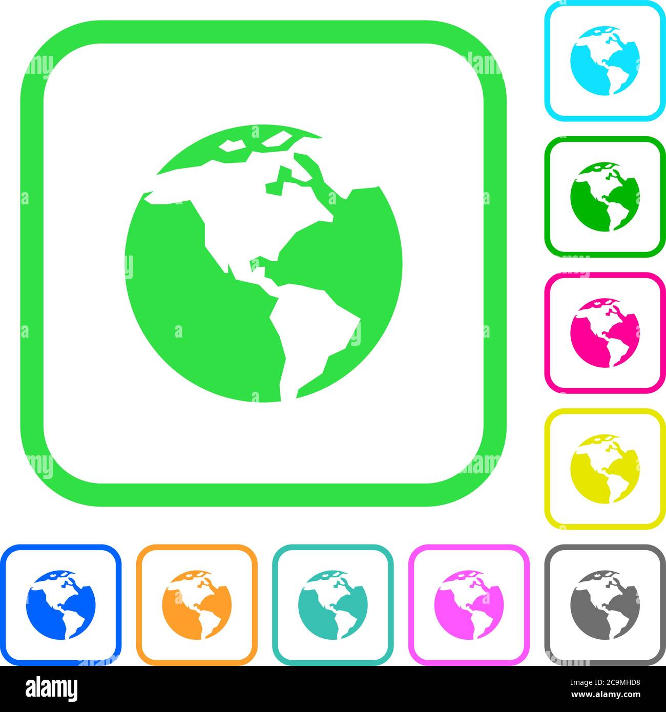 Earth vivid colored flat icons in curved borders on white background ...