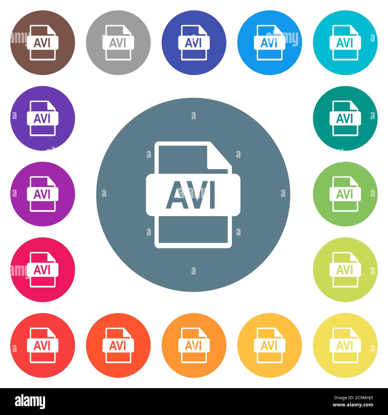 AVI file format flat white icons on round color backgrounds. 17 ...