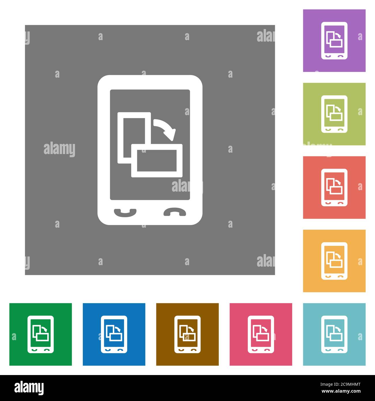 Change mobile display orientation flat icons on simple color square backgrounds Stock Vector ...