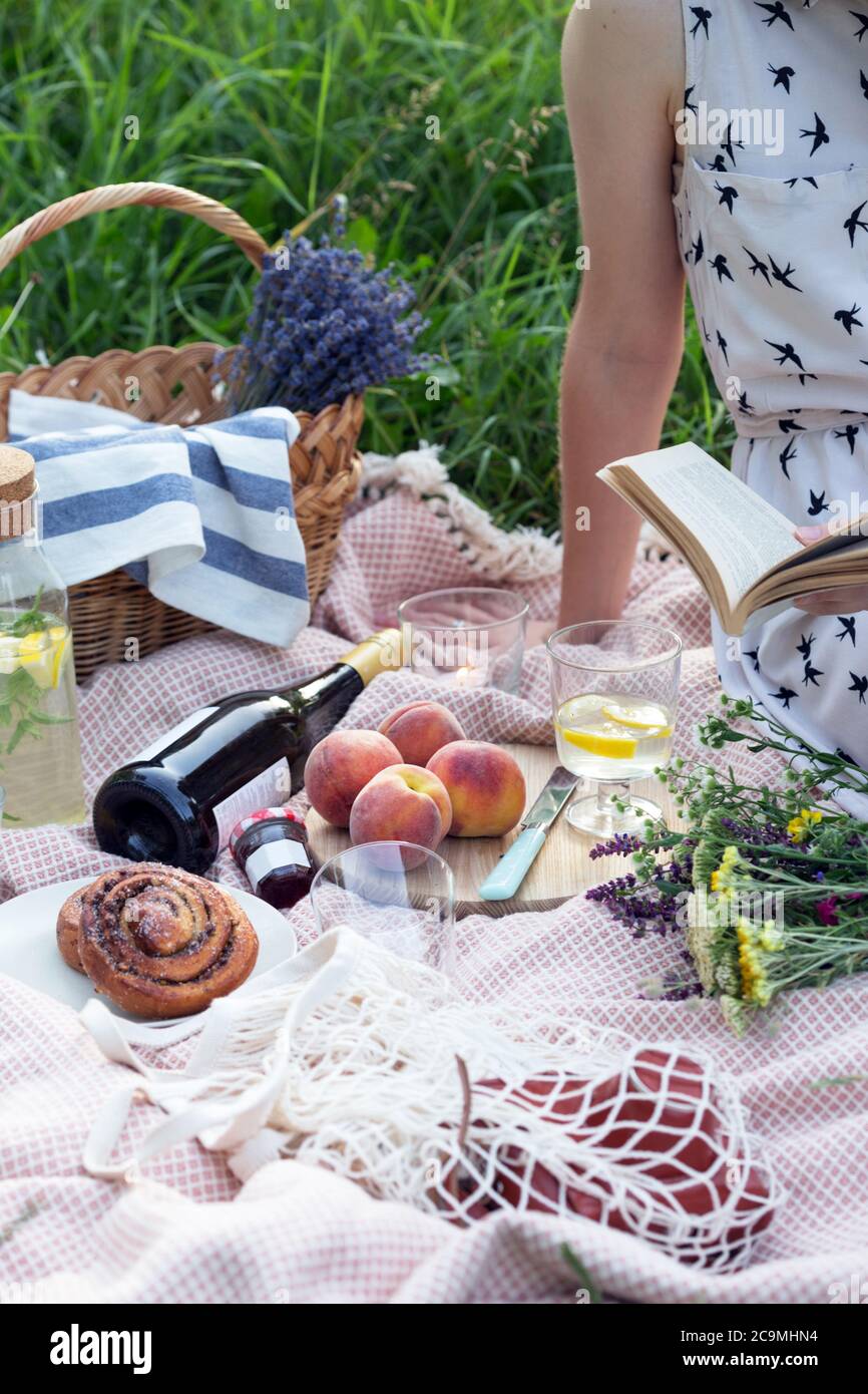 Summer - lemonade with lemon and mint with wine, peaches, cinnamon ...