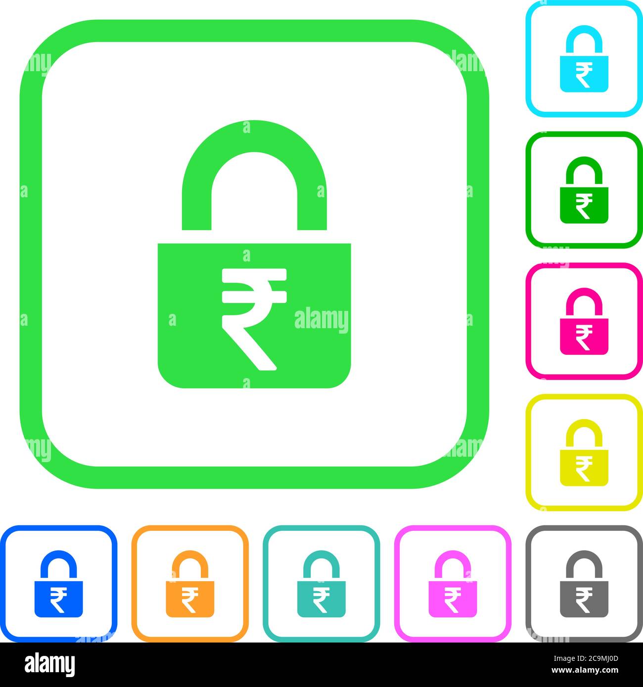 Locked rupees vivid colored flat icons in curved borders on white ...