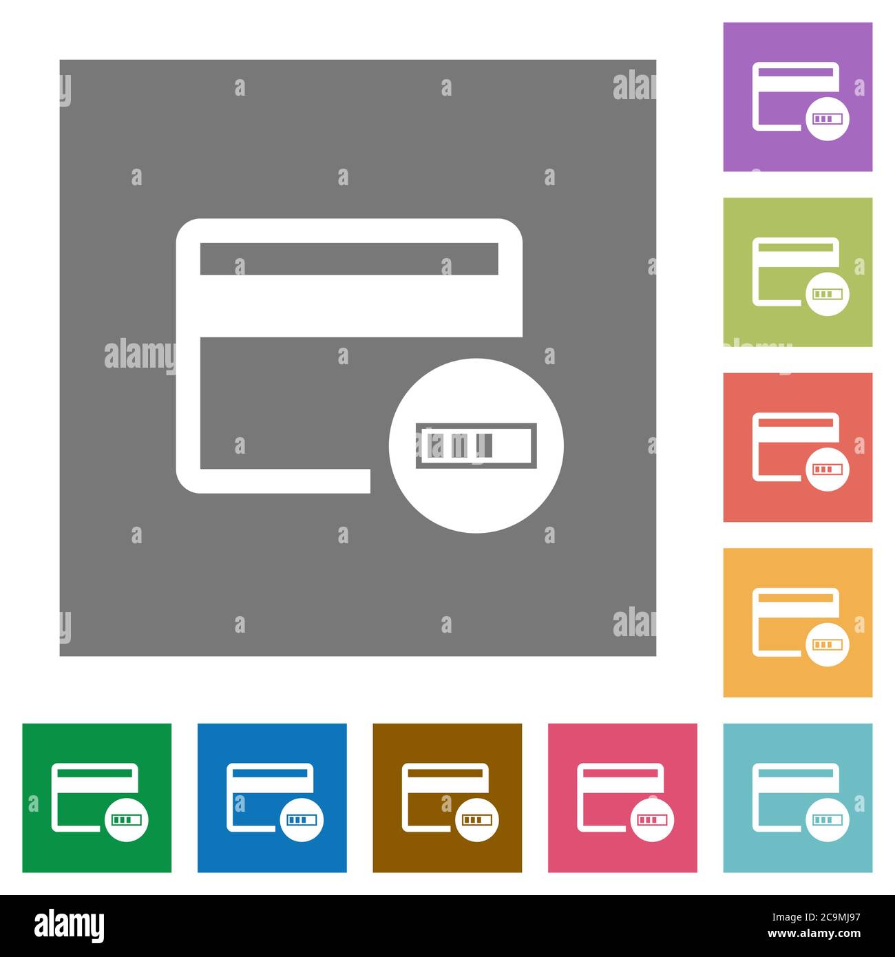 Verifying credit card flat icons on simple color square backgrounds ...