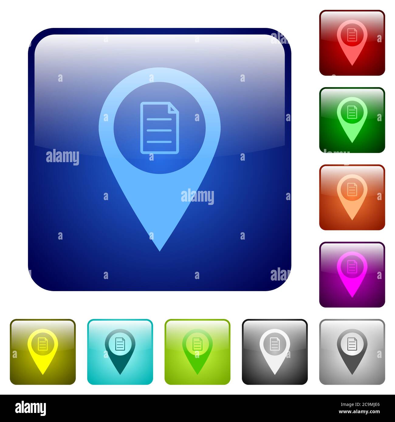 GPS map location details icons in rounded square color glossy button ...
