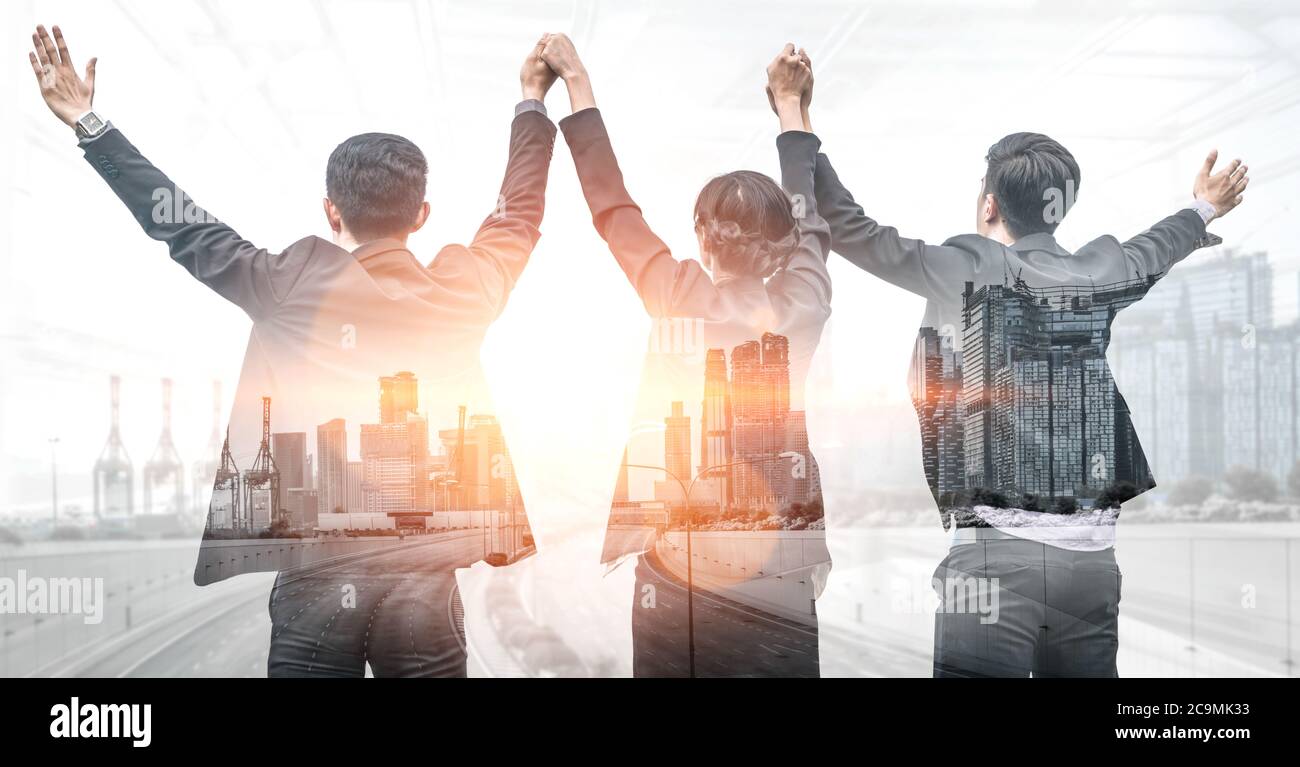 Double Exposure Image of Many Business People Stock Photo - Alamy