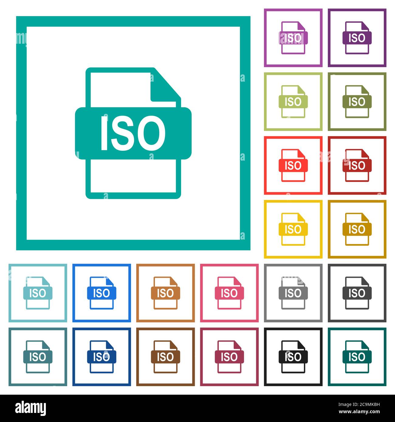 ISO file format flat color icons with quadrant frames on white ...