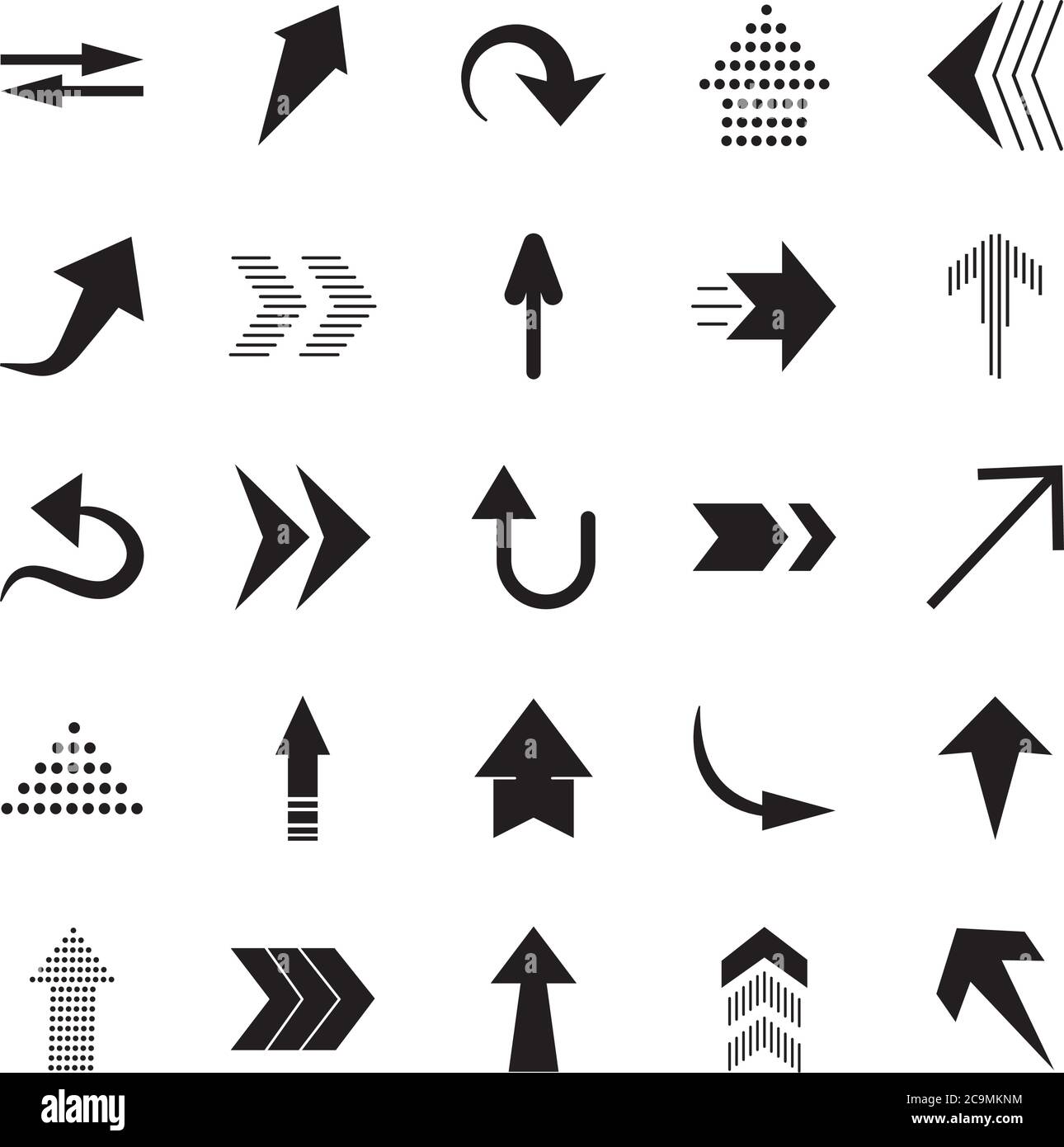 icon set of arrows over white background, silhouette style, vector ...