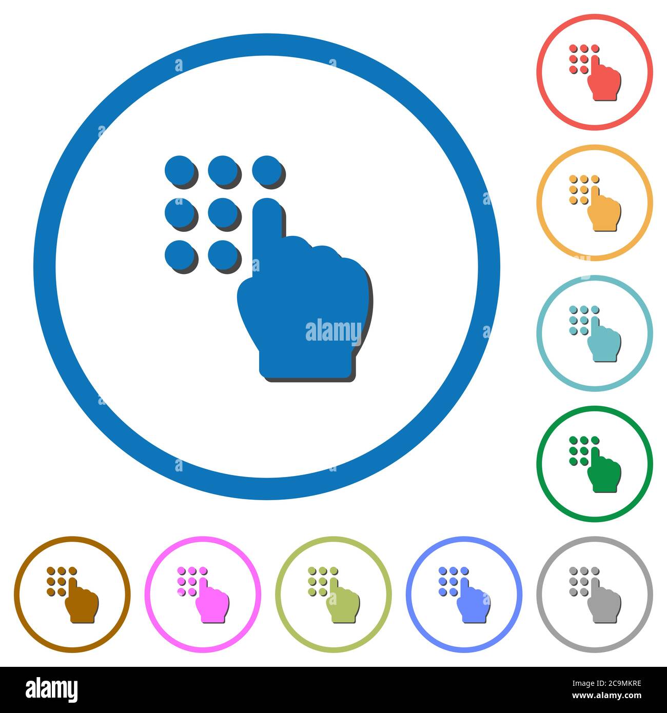 Typing security code flat color vector icons with shadows in round ...